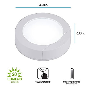 GE Wireless LED Puck Lights, Battery Operated, 20 Lumens, Touch Light, Tap Light, Stick On Lights, Under Cabinet Lighting, Ideal for Kitchen Cabinets, Closets, Garage and More, 4 Pack, 45997