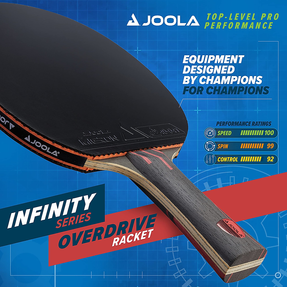 JOOLA Infinity Overdrive - Professional Performance Ping Pong Paddle with Carbon Kevlar Technology - Black Rubber on Both Sides - Competition Table Tennis Racket for Advanced Training - Extreme Speed