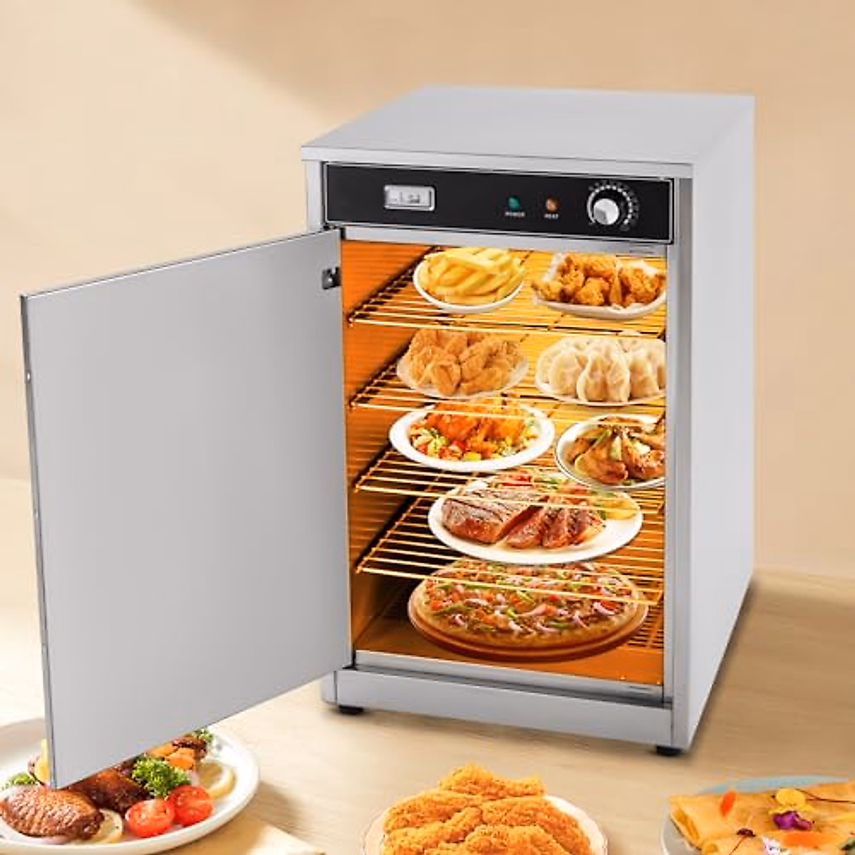 Electric Commercial Hot Box Food Warmer for Catering,600W Countertop Food Heated Holding Cabinet, 86-185°F Temperature Adjustable Warming Oven for Storing Pizzas, Tarts, Fried Chicken