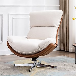 LukeAlon Linen Swivel Lounge Chair, Upholstered High Back Accent Chair with Metal Base Comfy Recliner Chair Modern Single Sofa Chair for Living Room Office, Beige