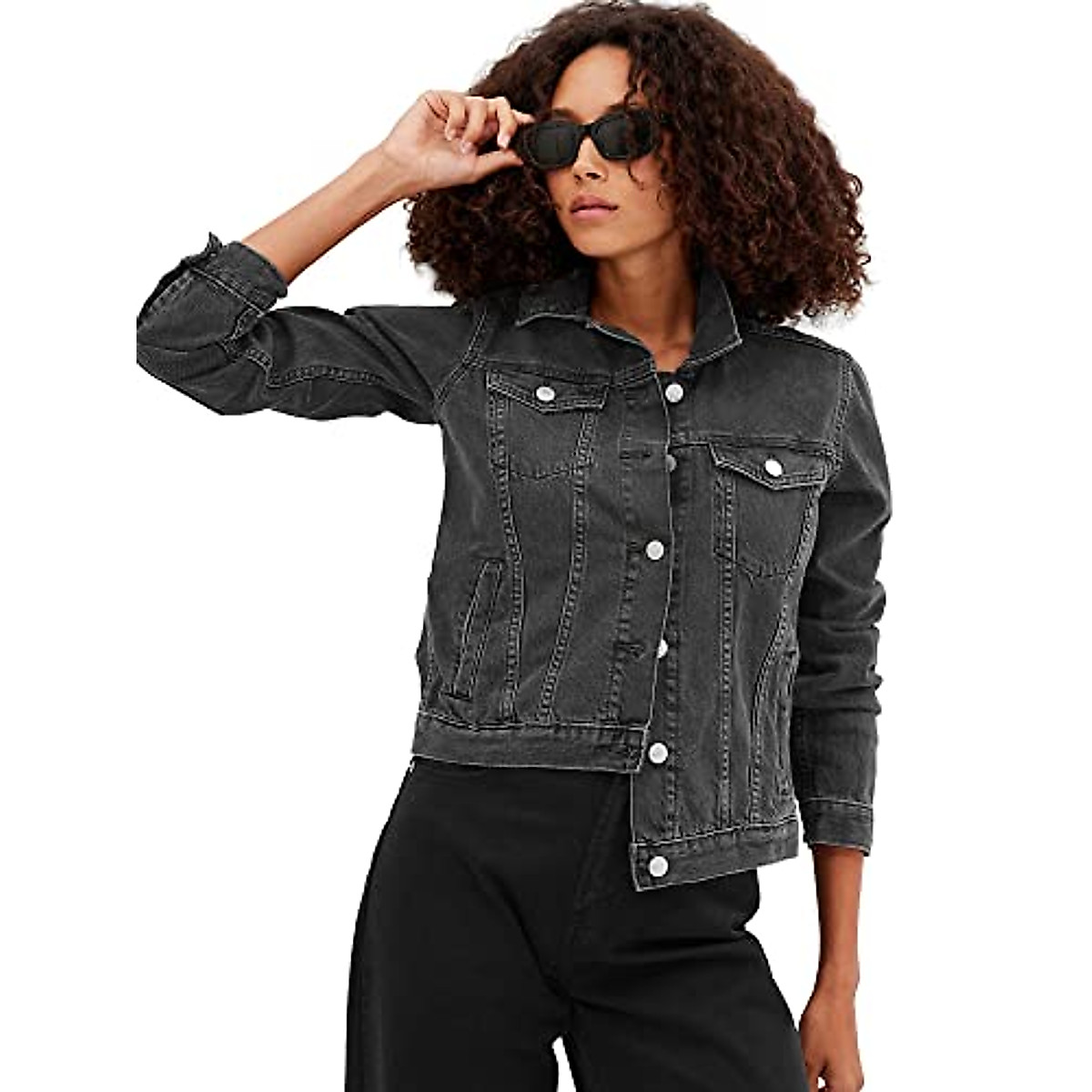 GAP womens Icon Denim Jacket, Black Alpine, Medium US
