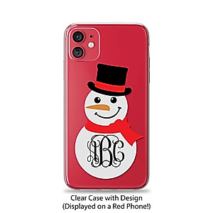 Case Charming Christmas Case for iPhone 15 14 Pro Max 13 mini 12 11 XS XR X 10S 10R 10 8 Plus 7 SE Personalized Custom Monogram Clear Initials Transparent See Through Rubber with Design Snowman