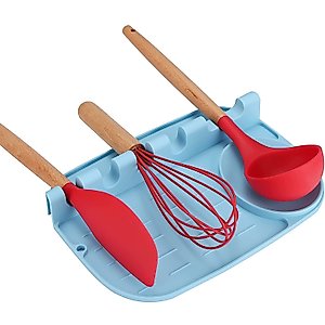 Spoon Rest: Silicone Spoon Rest for Kitchen Counter - Utensil Rest with Drip Pad, Heat-Resistant, BPA-Free Spoon Rest & Spoon Holder for Stove Top (Blue)