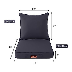 Faible Poisson Outdoor Chair Cushions, 22 x 22 Inch Waterproof Patio Furniture Back & Deep Seat Cushion Set with Handle and Anti-Slip Straps for Indoor Garden Camping, Plain Navy