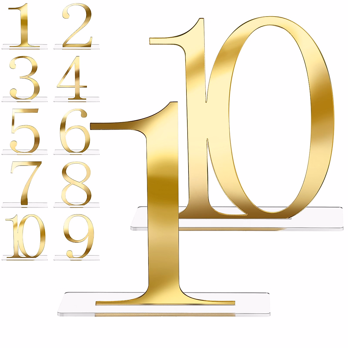 10 Pcs Gold Table Numbers Wedding Table Numbers 1-10 Signs Acrylic Table Numbers with Protective Film Elegant Gold Mirror Numbers for Wedding Reception Party Birthday Anniversary Event Decorations