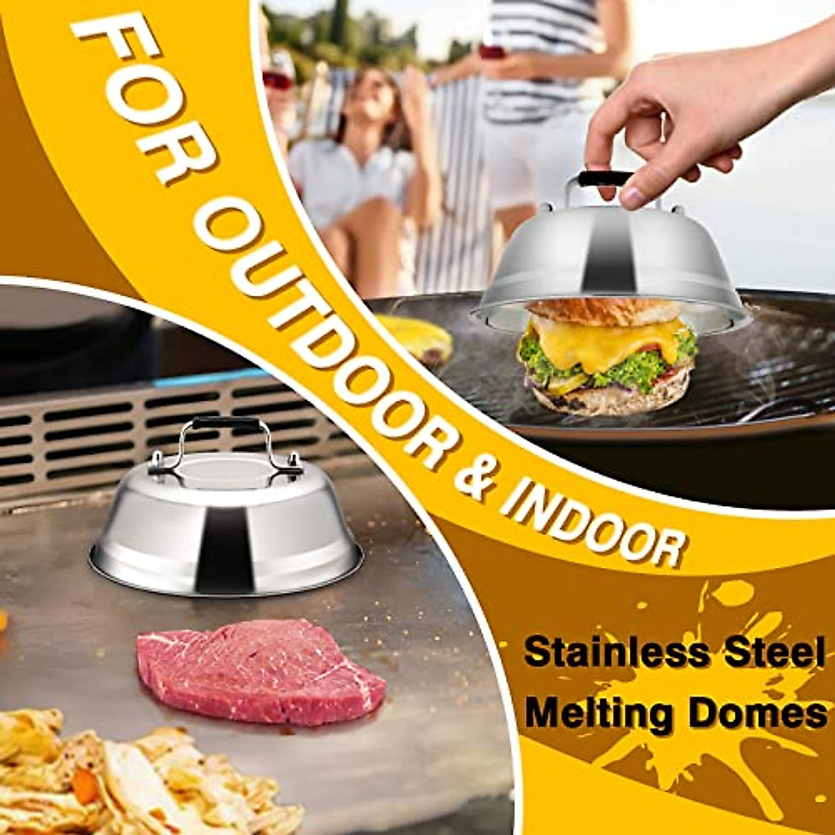 4Pcs Melting Domes, Joyfair 6.5 Inch Small Cheese Basting Covers, Stainless Steel Outdoor Griddle Dome For BBQ Flattop Grilling Cooking Steaming Teppanyaki, Heavy Duty & Dishwasher Safe
