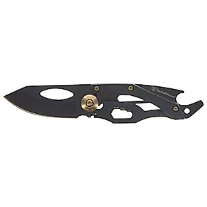 Smith & Wesson Multi-Tool 5.5in Stainless Steel Folding Knife with 2in Drop Point Blade and S.S. Handle for Outdoor, Tactical, Survival and EDC,Black/Gold