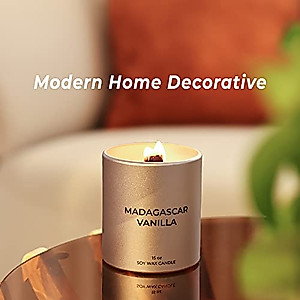 UNDELMS Scented Candle 15oz Madagascar Vanilla Candle Vanilla, Cream, Milk, Caramel Scented Soy Wax Candle, Wood Wicked Luxury Aluminum Jar Candle for Home Scented 85 Hours Burn Aromatherapy Candles