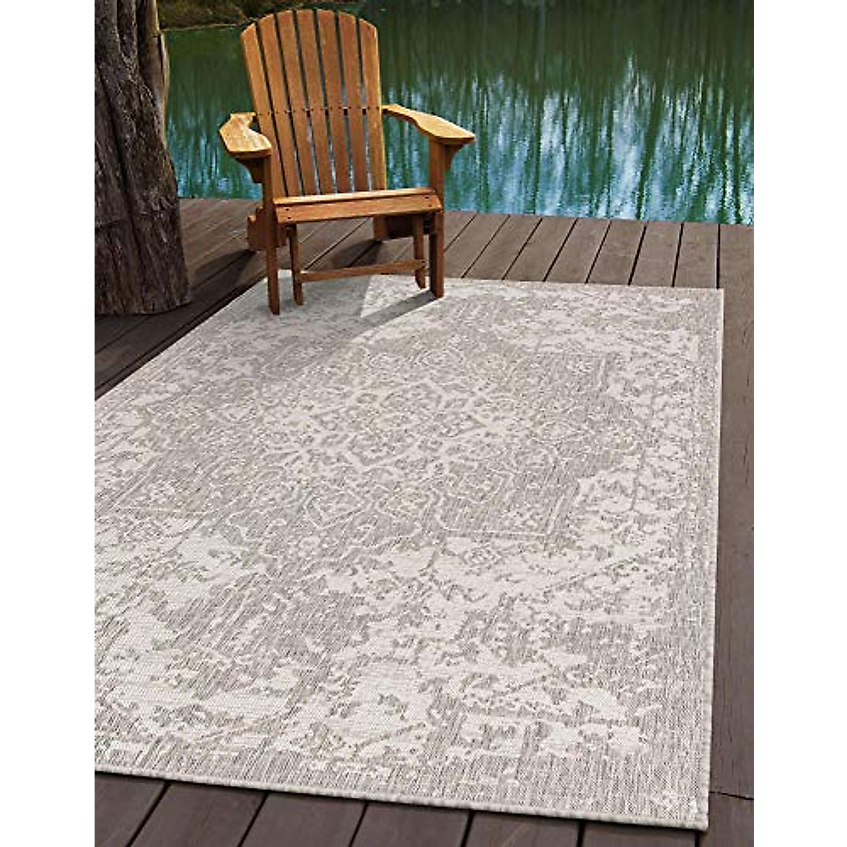 Unique Loom Jill Zarin Outdoor Collection Medallion Area Rug (9' 0 x 12' 0 Rectangular, Gray)