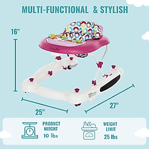 Dream On Me Go-Getter 3-in-1 Activity Baby Walker and Walk Behind Walker, Adjustable Seat Height, Comfortable Padded Seat, Easy to Fold, Pack and Store, Detachable Activity Tray, Pink