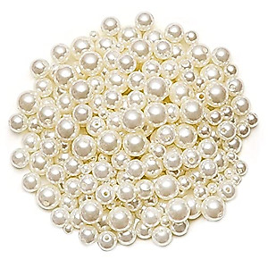 Naler 500pcs Assorted Pearl Beads for Jewelry Making Crafts DIY Vase Fillers Table Scatter for Wedding Birthday Party Home Decoration, Ivory&White Color, 0.15/0.23/0.30/0.39 inch