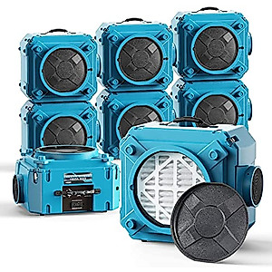 AlorAir CleanShield HEPA 550 - Heavy Duty Commercial Air Scrubber HEPA Filter System, 25' Power Cord with Lighted End and Roto-Molded Unbreakable Housing Air Cleaner, cETL Listed, Blue (Pack of 8)