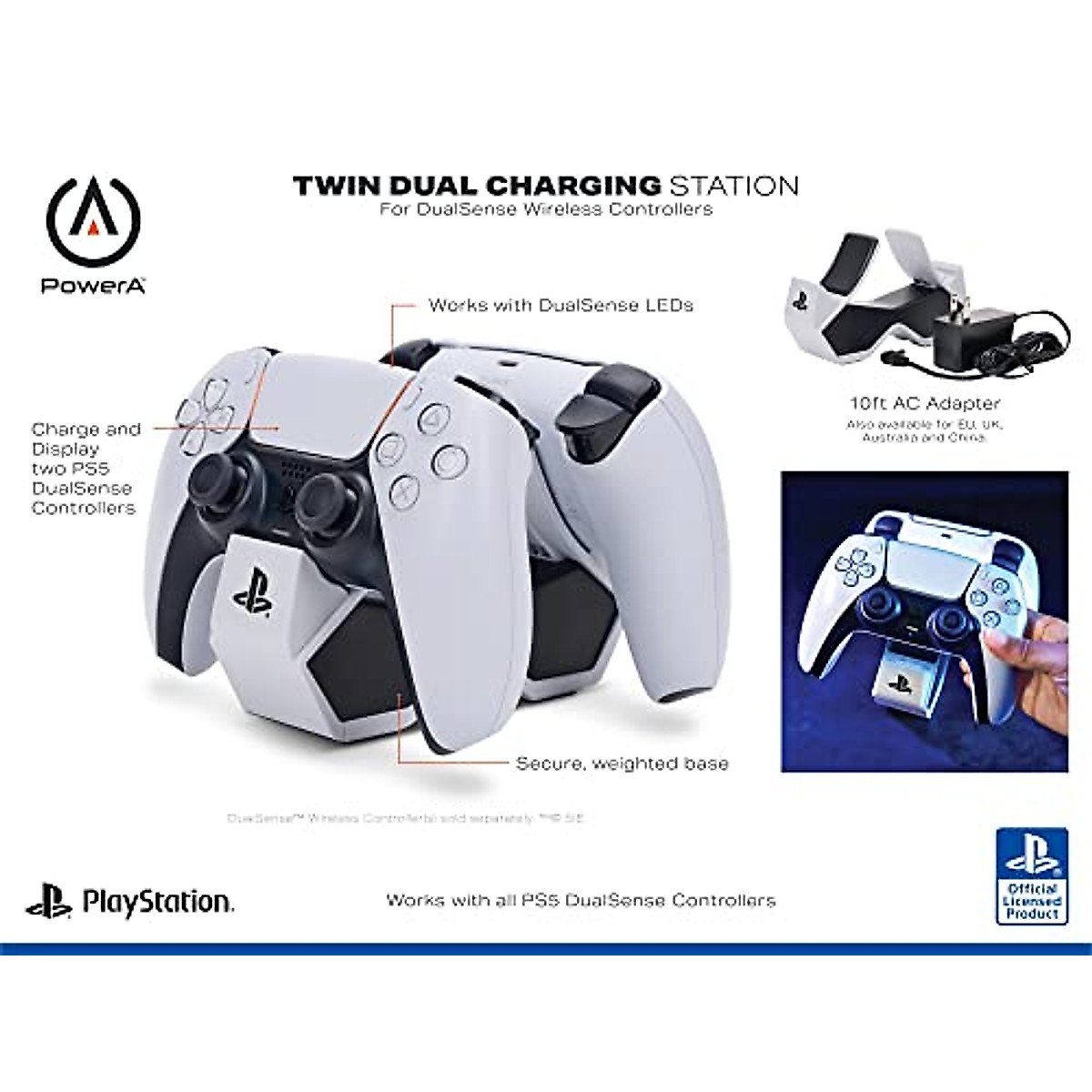 PowerA Twin Charging Station for Dualsense Wireless Controllers, Charge, Sony PlayStation, PS5, Officially Licensed