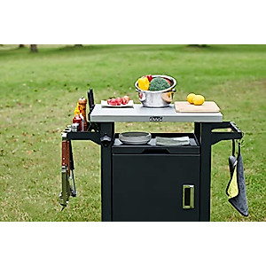 NUUK Deluxe Outdoor Rolling Prep Station, 20" x 30" Stainless Steel Kitchen Storage Island with Enclosed Cabinet and Storage Drawer