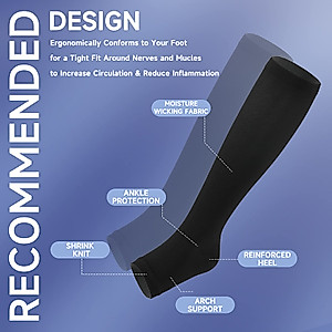 bropite Open Toe Compression Socks for Men & Women - 2 Pairs of 15-20 mmhg Knee High Stockings for Circulation Support