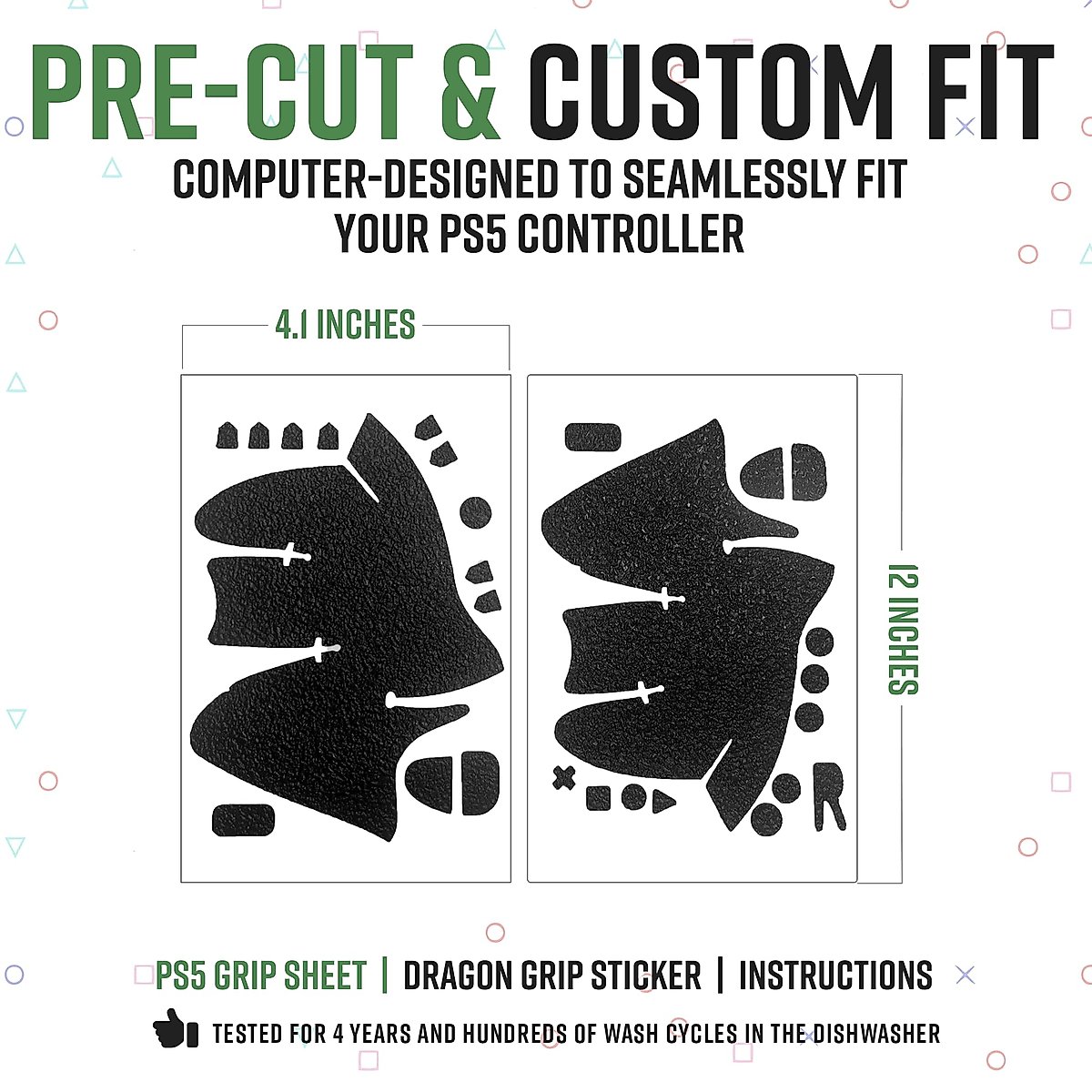 Dragon Grips PS5 Controller Grip, 22 Pcs Black Textured Non-Slip Rubber Controller Grips Stickers, Perfectly Fit to Any Handles, Trigger Buttons & D-pad, Sweat Resistant to Enhance Gaming Control, 2pk