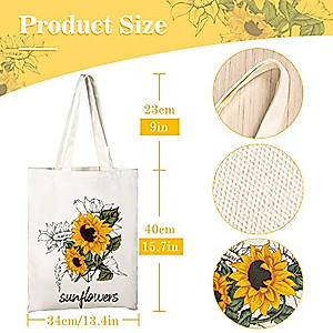 Whaline 2 Pack Fall Canvas Tote Bags Sunflower Tote Bag Pumpkins Canvas Bag Reusable Cotton Handbag Grocery Bags for Shopping Market Travel Beach Autumn Theme Harvest Party Favors, 15.7" x 13.4"