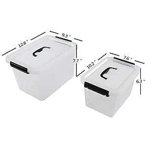 DynkoNA Plastic Storage Bins with Lids, 2 Packs Clear Tote Boxes, 7 Quart & 12 Quart