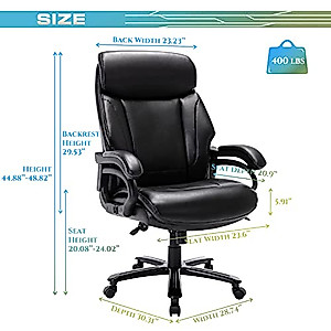 Big and Tall Office Chair 400lbs-Heavy Duty Executive Desk Chair with Extra Wide Seat, High Back Ergonomic Leather Computer Chair with Tilt Rock&Tension, Padded Armrests-Black