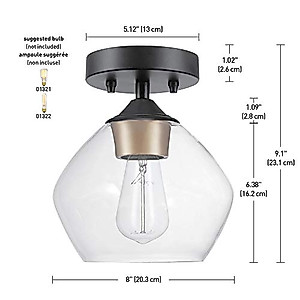 Globe Electric 60333 Harrow Light Semi-Flush Mount, Matte Black with Clear Glass Shade, 9.1