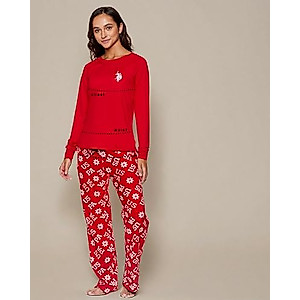 U.S. Polo Assn. 2-Piece Pajamas for Women Set, Long Sleeve PJ Sets for Women, Ladies Sleepwear (Red, Large)