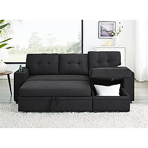 Pemberly Row Polyester Blend Fabric Convertible Sectional in Black