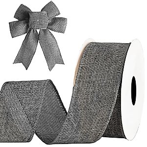 MuRealy Wire Ribbon - Premium Grey Ribbon Wired Burlap Ribbons 2 Inch, Burlap Fabric Ribbon Roll of 6 Yards, Gifts Wrapping Ribbons, Burlap Ribbon for Crafts