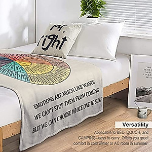 Emotions Feelings Wheel Chart Blanket Mental Health Flannel Fleece Counselor Therapy Office Decor Throw Blankets 50"X40" Cozy Fluffy Blanket Fuzzy Plush Home Decor for Couch Bed Sofa Living Room