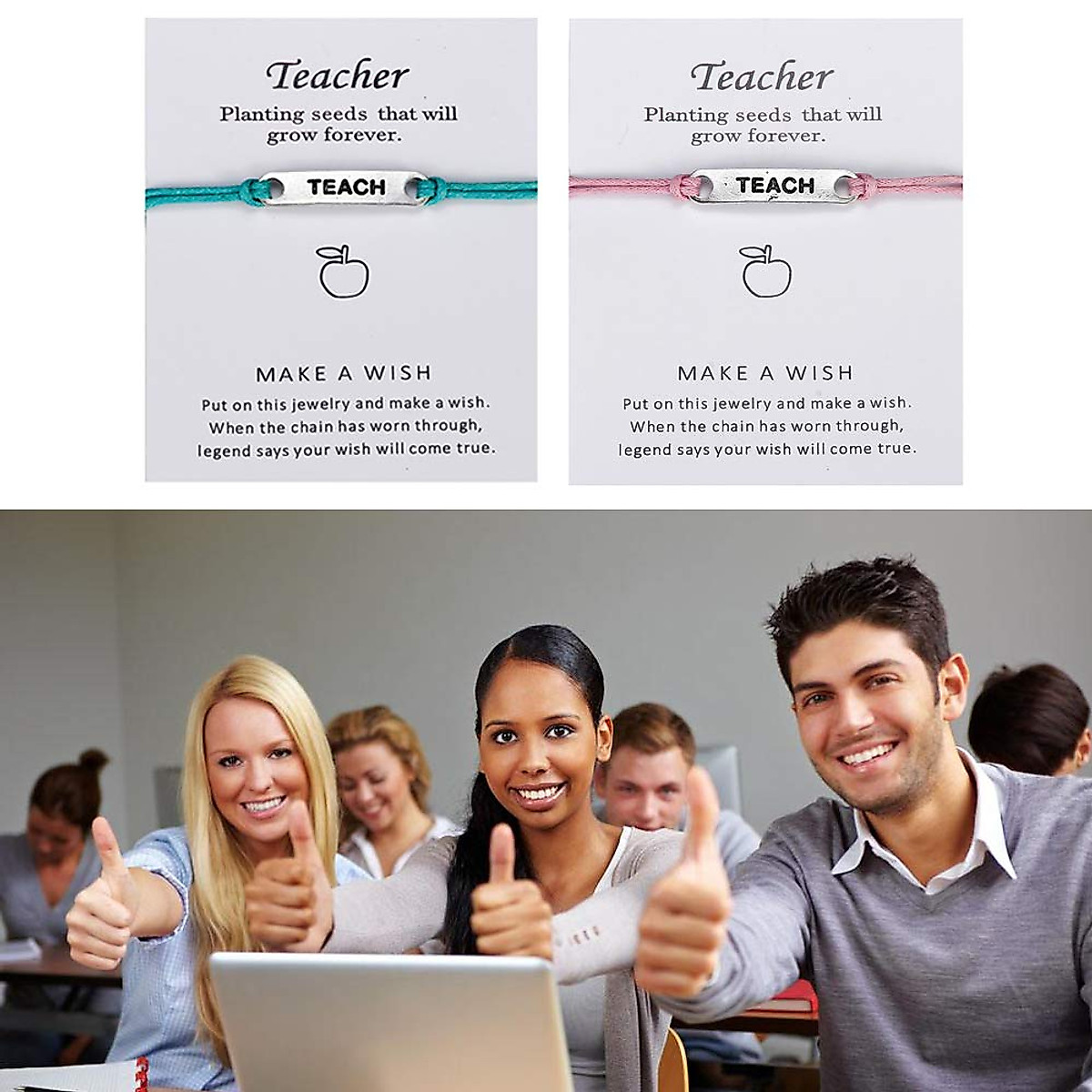 VALIJINA 8 Pieces Teach Blessing Card Bracelets for Women Men appreciation gifts Bracelets Card Teacher Bangles Teacher's Day Gift Bracelets Back to School Gifts