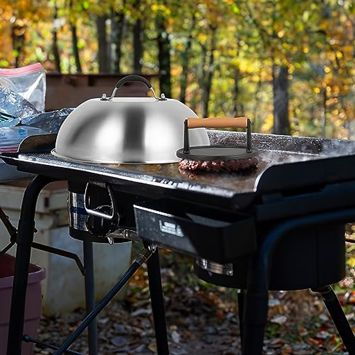 SHINESTAR Cast Iron Griddle Press with 12-Inch Melting Dome for Blackstone Griddle, Flat Top Grill & Griddle Accessories, Ideal for Patty, Burger, Bacon, Panini, Indoor and Outdoor Cooking