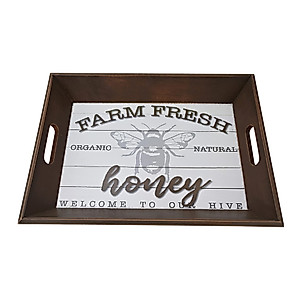 Boston Warehouse 18" TRAY WOOD ANGLED SIDES BEES