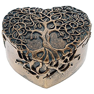Top Brass Decorative Tree of Life / Heart Trinket Jewelry Box - Spiritual Love Celtic Art