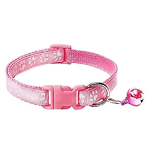 CHBORCHICEN 2-Pack Footprint & Reflective Cat Collar with Bell Basic Dog Cat Collar Buckle Adjustable Polyester Cat Dog Collar or Seatbelts (X-Small, Pink)
