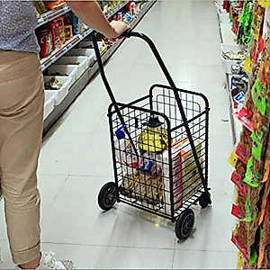 Shopping Trolley on Wheels Multi Function Shopping Cart Portable Folding Wrought Iron Trolley Luggage Trailer Special Spray Treatment Intimate Basket Buckle Storage Hand Trucks,Black,88Cm ,S