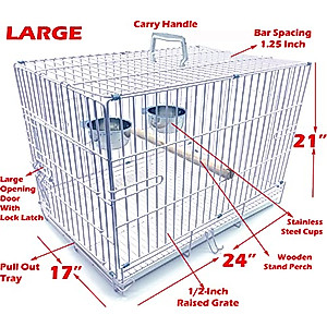 Large Collapsable Bird, Parrot, Dog and Cat Travel Vet Carrier Cage, 24"x16.5"x20"