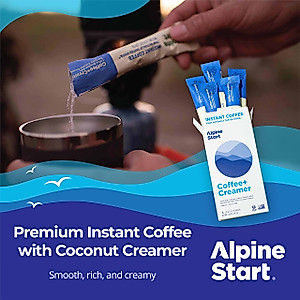 Alpine Start Premium Instant Coffee, Non-Dairy Coconut Creamer, 100% High Altitude Colombian Arabica Coffee, Non-GMO, Dairy Free, Soy Free, 5 Single Serve Packets, 0.74 oz (Pack of 1)