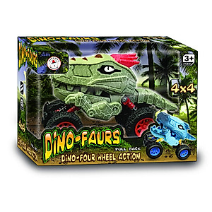Aeromax Dino-Faur Pull Back Dinosaur Truck, Green with Red Accent