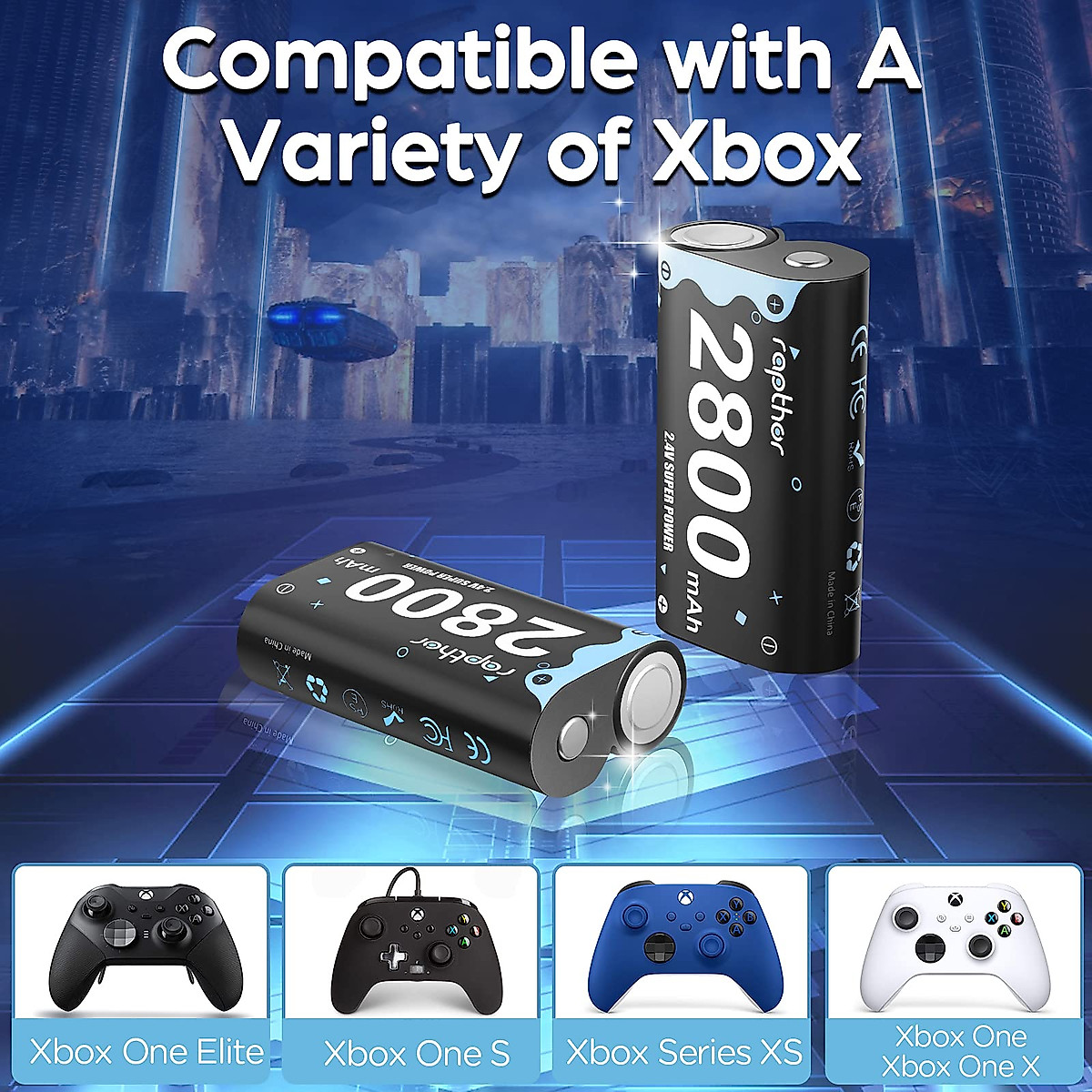Rapthor 2800mAh Rechargeable Battery Pack for Xbox One 2.4V Ni-MH Low Self Discharge for Xbox One/Xbox One S/Xbox One X/Xbox One Elite/Xbox Series S/X, controller Batteries pack with Charger