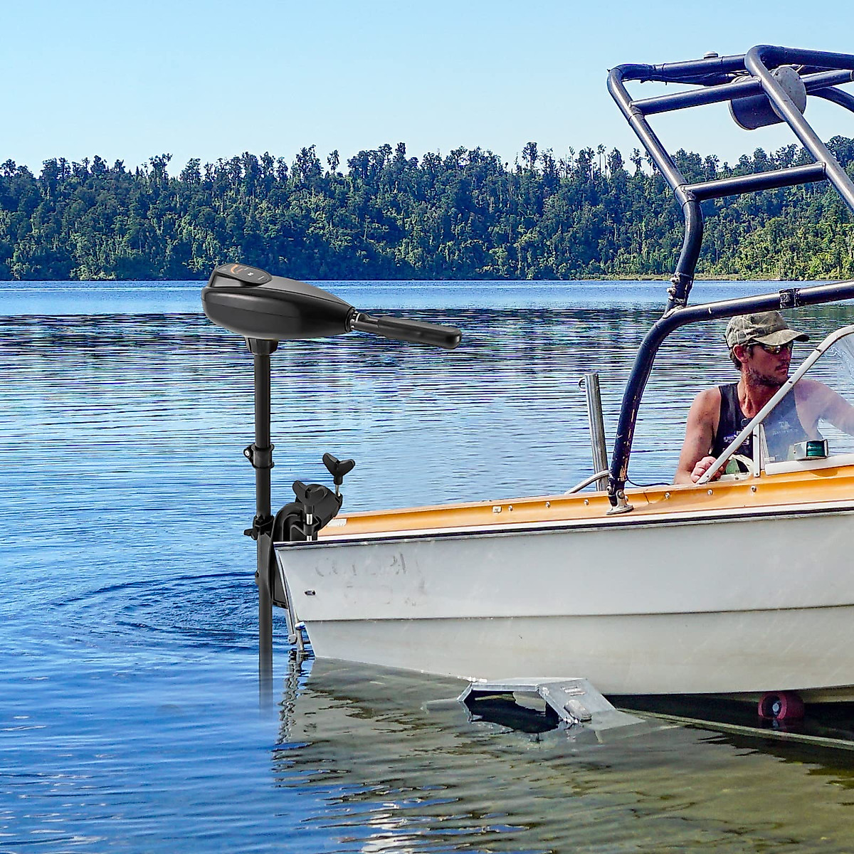 LIYUANJUN 24V Electric Trolling Motor, 85LB 1.6HP Inflatable Fishing Boat Motor Marine Engine, Outboard Motor Saltwater Transom for Outdoor Adventure Aquaculture, Propeller Trolling Brush Motor