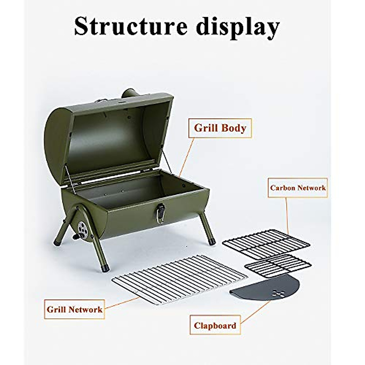 Charcoal Grill Barbecue Portable BBQ - Portable Wood Pellet Grill with Thermometer Tabletop Outdoor Smoker BBQ for Picnic Garden Terrace Camping Travel 16.53''x11.41''x14.56''