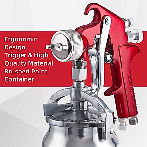 CarBole Suction Paint Sprayer Gun - 1000cc Capacity Cup with 1.3mm 1.7mm 2.0mm Nozzles Professional Air Spray System for Car Furniture Fence Wall (Red)