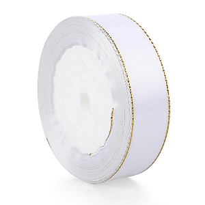 White Satin Ribbon Double Faced Fabric Ribbon with Gold Edges 1 Inch×25 Yards Gold Border Ribbon for Gift Wrapping Crafts Flower Bouquet Hair Bows Making Wedding Party Decoration