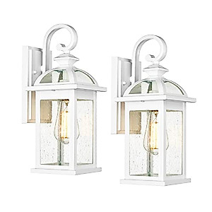 Darkaway Outdoor Lights Fixtures Wall Mount, Outdoor Wall Sconce Lights with Seeded Glass Waterproof Outside Exterior Lights Fixture for House, Front Porch, Patio (2 Pack, White)