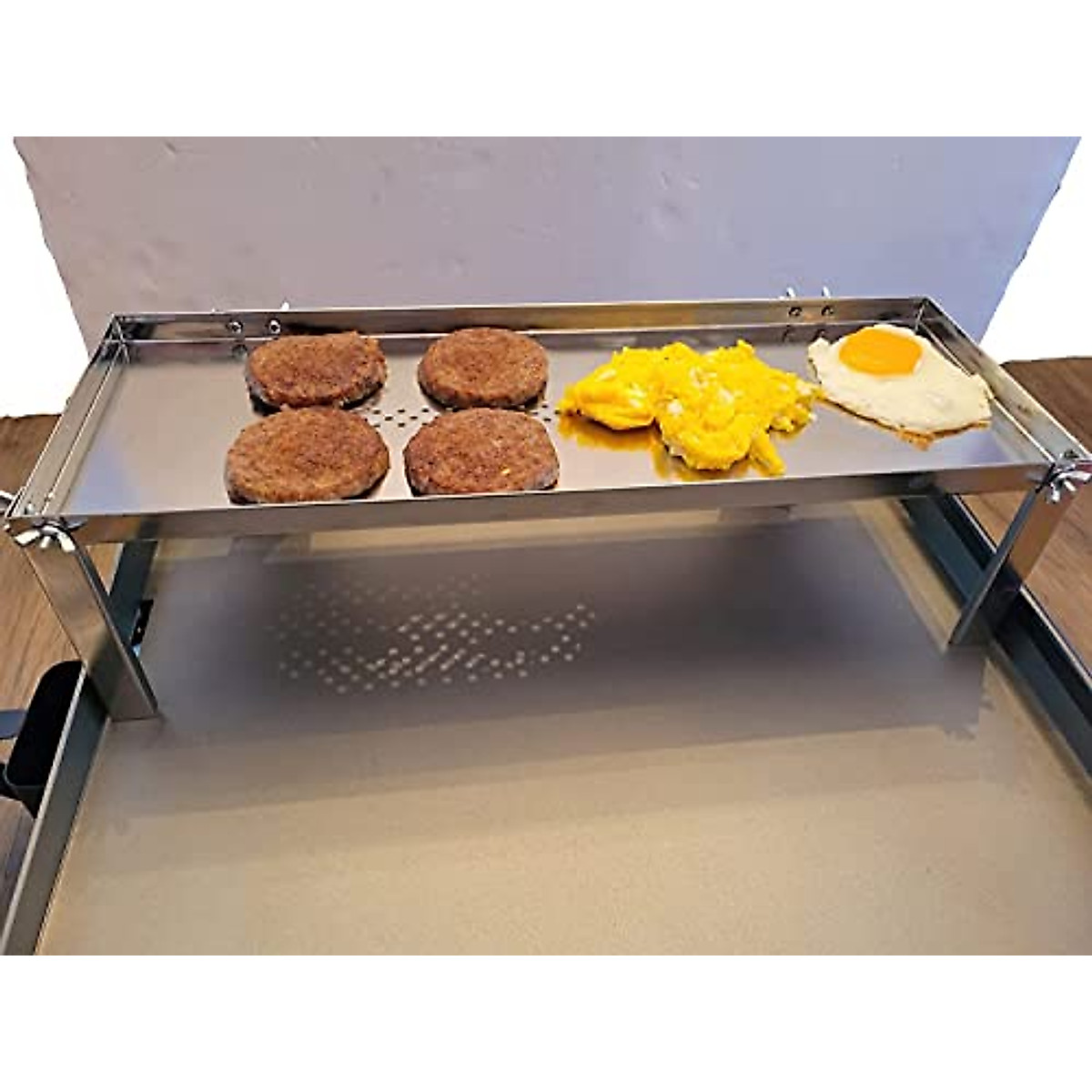 Wind Guard and Warming Rack Set for Pit Boss 2 Burner TableTop LP Gas Griddle and Other Portable Griddles in this size, Dark Brown (WGPB2)