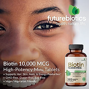 Futurebiotics Biotin 10,000 MCG High Potency Tablets Supports Healthy Hair, Skin & Nails & Energy Production, Non-GMO, 180 Vegetarian Tablets