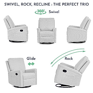 Evolur Beau Upholstered Seating Swivel, Manual, Greenguard Gold Certified, Chair, Modern Nursery Recliner, Tool-Free Assembly Glider, Morning Grey