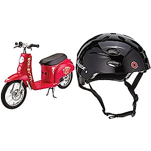 Razor Pocket Mod Bellezza - 36V Euro-Style Electric Scooter for Ages 14+, Up to 70 min Ride Time, 16" Pneumatic Tires, for Riders up to 220 lbs & V-17 Youth Multi-Sport Helmet, Gloss Black