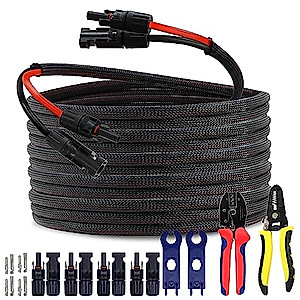 Feotech Twin Wire 50FT Solar Extension Cable - 10AWG (6mm²) Solar Panel Connector, with 6 Pairs-IP67-Male/Female Solar connectors for Outdoor Automotive RV Boat Marine Solar Panel- Black & Red