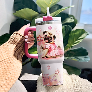 99WHALE Dog Mom Gifts, Quartz Camelia Adults Yellow Women Parade Coffee Handle Simple Hot Cups Worlds Primrose, Funny Pug Dog Nutrition Facts, Tumbler 40 Oz With Handle Lid And Straw