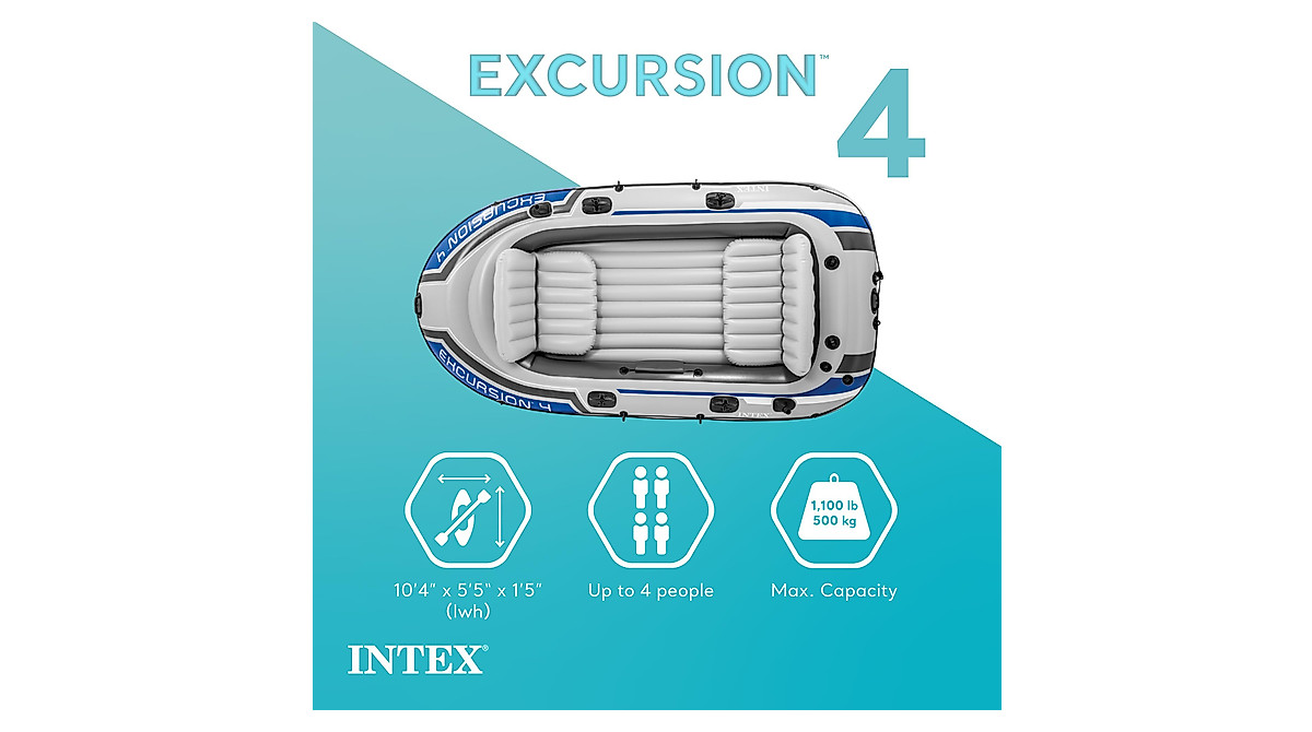 Intex Excursion 4 Inflatable Boat Set | 4-Person, Fishing